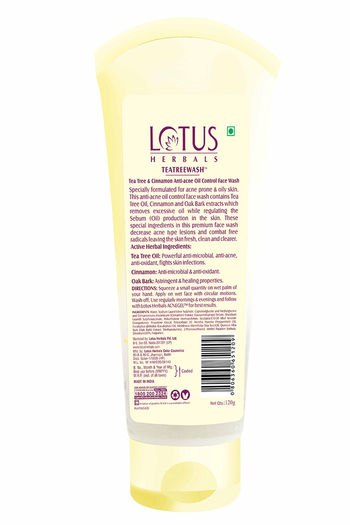 Buy Lotus Herbals Teatreewash Tea Tree Cinnamon Anti Acne Oil Control Face Wash 120 g at Rs.199 online Beauty online